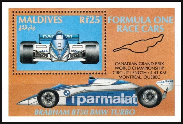 MALDIVES 1991 MNH MS, Ferrari Brabham BT50 BMW Turbo, Formula-1 racing ...