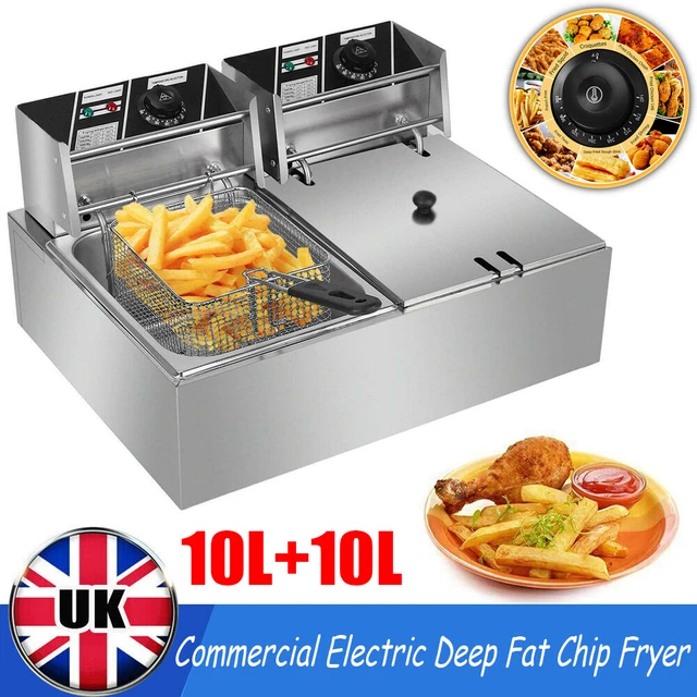 20L COMMERCIAL ELECTRIC Deep Fryer Fat Chip Dual Twin Tank Stainless ...