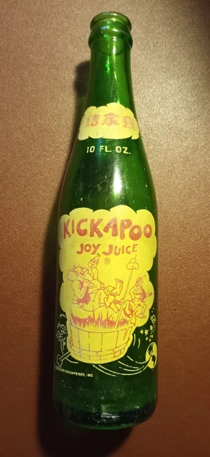 RARE C1960S KICKAPOO Joy Juice Chinese letters on neck soda bottle ...