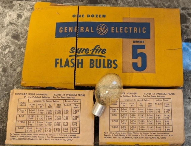 VINTAGE GENERAL ELECTRIC GE No. 5 Sure-Fire Camera Flash Bulbs (6 Bulbs ...