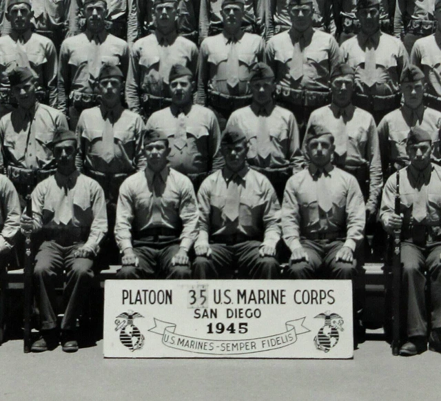 WWII USMC MARINE Corps Platoon 35 Unit Photo 8X10 Uniform Rifles San ...
