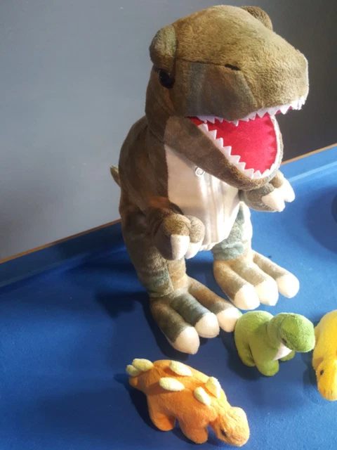 LARGE PREXTEX 15' Plush T Rex Belly Zip Carrier + Three Babie Dinosaurs ...