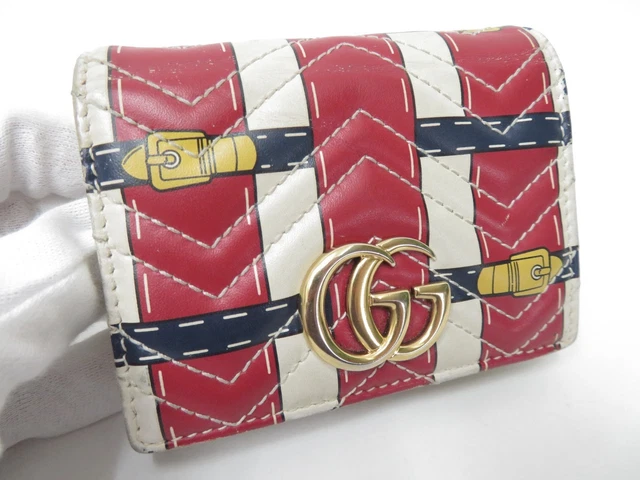 AUTENTICO PORTAFOGLIO COMPATTO Gucci GG Marmont V Stitch in pelle ...