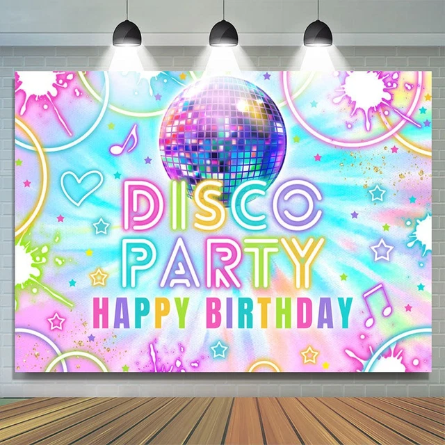 DISCO BALL PARTY Glow Neon Happy Birthday Backdrop $32.81 - PicClick AU
