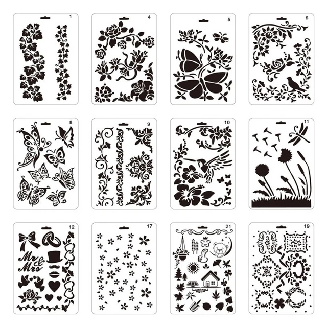 12PCS/PACK CUTE FLOWER Style Drawing Stencil Kit for School Home Party ...