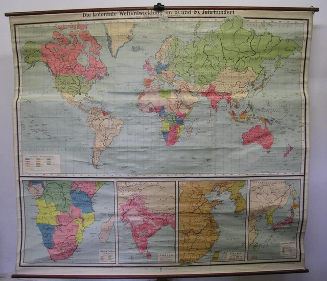 OLD SCHOOL WALL map colonies 19-20th century 213x188cm vintage world ...