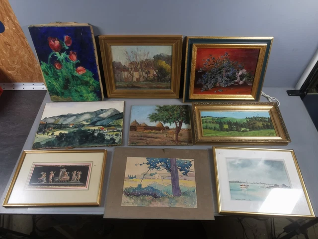 9 TABLEAUX HUILE sur Toile Aquarelle Giacia Robi Torrents Farault ...