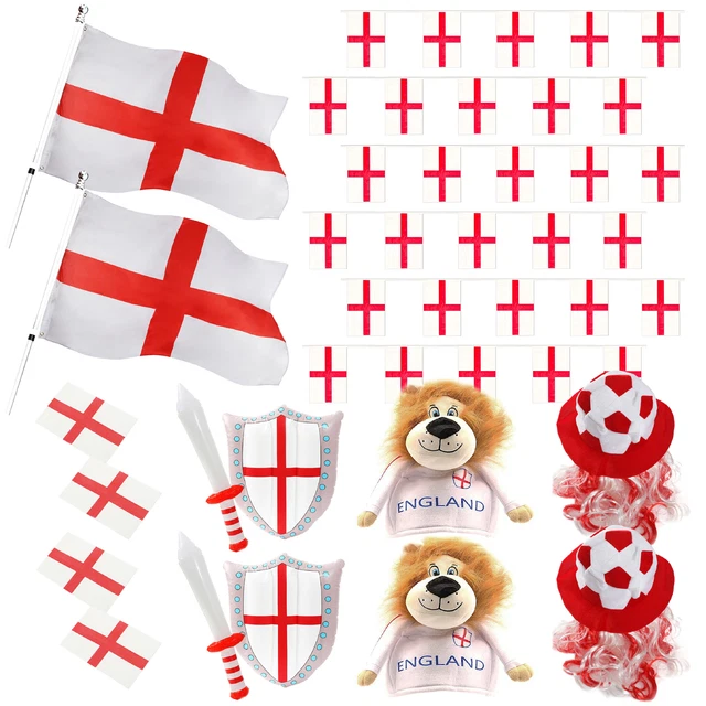 ENGLAND SUPPORTERS PARTY Pack 14 Pc St George Flags Bunting Pub Decor ...