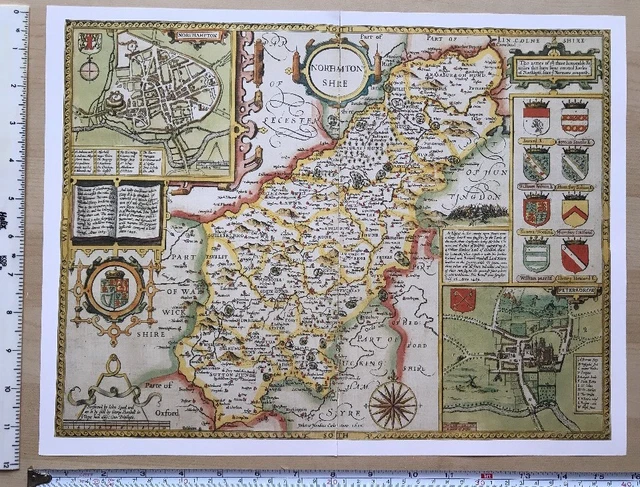 ALTE TUDOR-KARTE NORTHAMPTONSHIRE, England: John Speed 1600's 15"" x 11 ...
