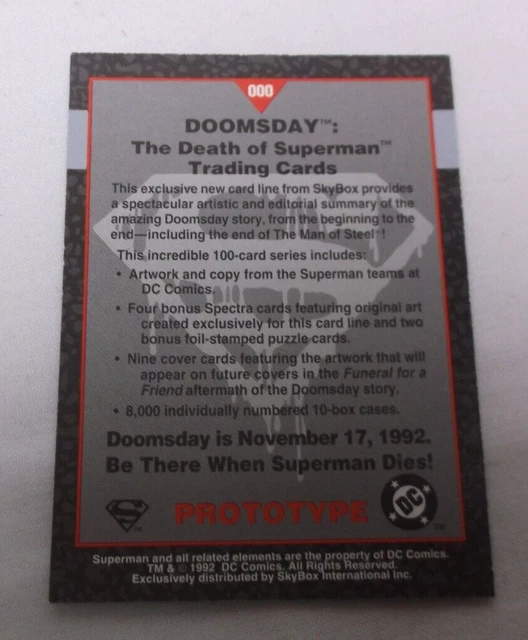 1992 DC COMICS Prototype 000 Doomsday The Death of Superman Trading ...