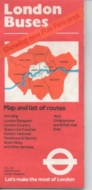 LONDON BUSES - MAP AND LIST OF ROUTES - No.2 1981 - FREE UK POSTAGE £4. ...