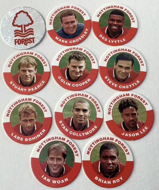 NOTTINGHAM FOREST, 1995 Merlin Premier League Football Pog Milk Cap x11 ...
