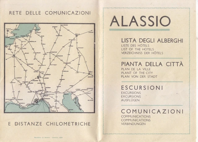 ALASSIO PIANTA DELLA Città Depliant 1938 Brochure Pieghevole Carta ...