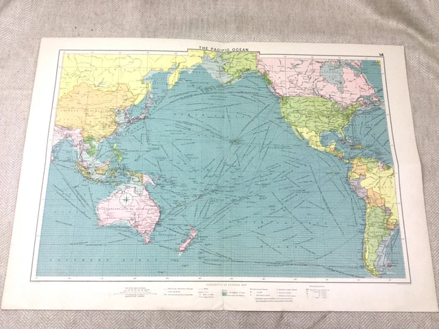 VINTAGE MAP PACIFIC Ocean Steam Ship Routes Maritime Nautical Original ...