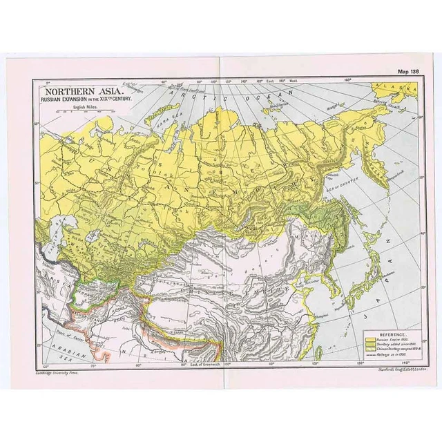 NORTHERN ASIA RUSSIAN Expansion in the 19th Century Antique Map 1912 £6 ...