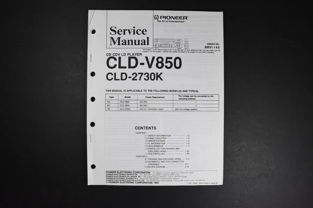 PIONEER CLD-V850 CLD-2730K CD LD Laser Disc Service Manual - Original Genuine $19.99 - PicClick AU