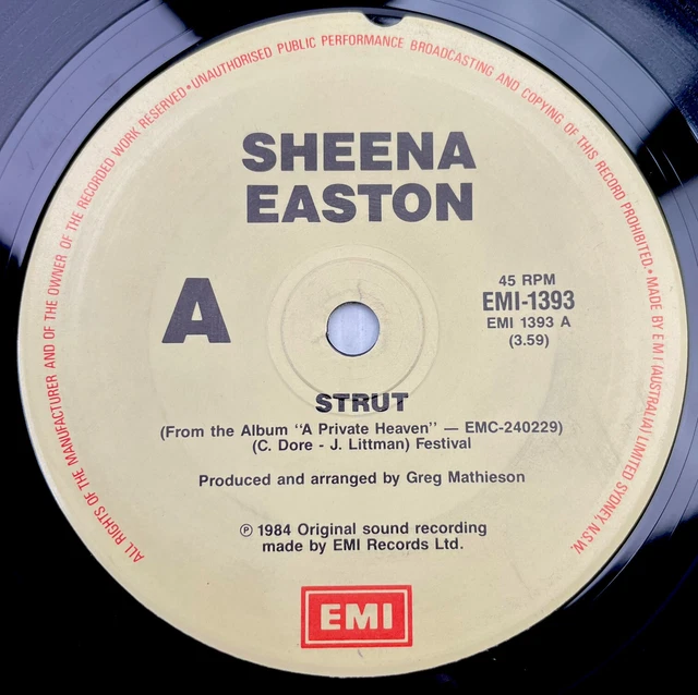 SHEENA EASTON STRUT Vinyl Record 7” 45 RPM EMI-1393 EMI 1984 $13.99 ...