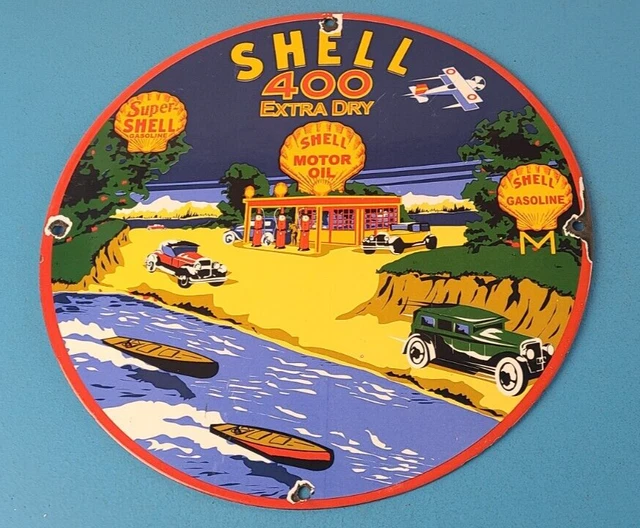 VINTAGE SUPER SHELL Gasoline Sign - 400 Extra Dry Gas Oil Pump ...