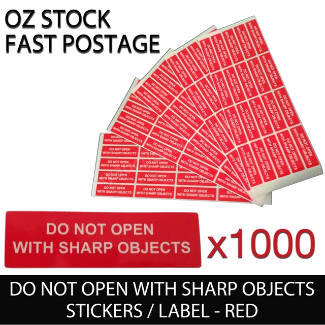 RED WARNING STICKER Adhesive Label "Do Not Open with Sharp Objects ...