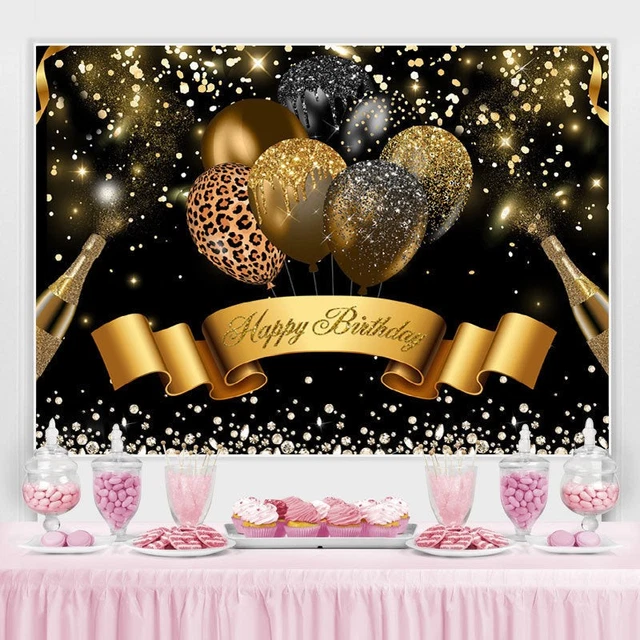 LEOPARD BALLOON GOLD Black Glitter Birthday Party Backdrop $37.90 ...