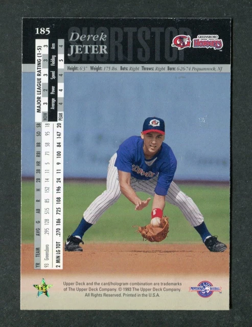 CARTE RECRUE DE baseball Derek Jeter Greensboro 1993 UD #185 n° Mt ...