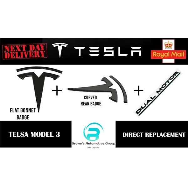 TESLA MODEL 3 Badges Direct Metal Replacement Matte Black Inc Dual ...