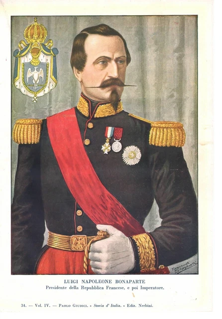 STORIA D'ITALIA NAPOLEONE III ritratto STAMPA ANTICA 1932 Antique print ...