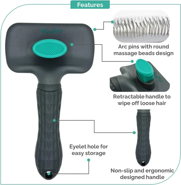 SELF-CLEANING SLICKER BRUSH for Dogs & Cats - Grooming & Shedding Tool ...