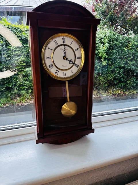 CHURCHILL WOODEN WEST Minister Chiming Quartz Wall Clock With Pendulum ...