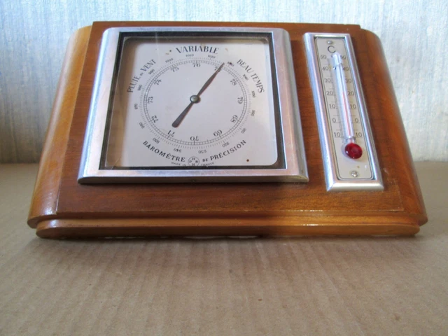 BAROMETRE MURAL BOIS exotique Art Déco Météo Meteorologie Barometer ...
