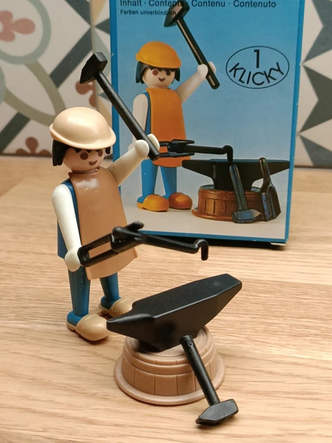 PLAYMOBIL 3370 FIGURINE Forgeron Boîte Klicky 1 Vintage System Ancien ...