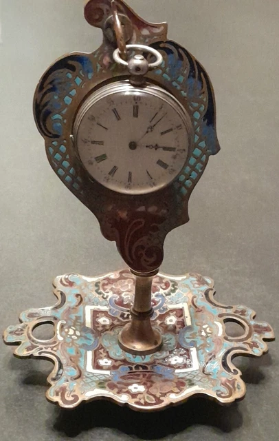 ANCIEN PORTE MONTRE de gousset en bronze avec émaux cloisonnés XIX ème ...