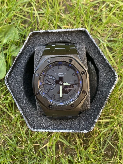 CUSTOM CASIO G-SHOCK Casioak GA 2100 Mod - Black Steel Band - Royal Oak ...