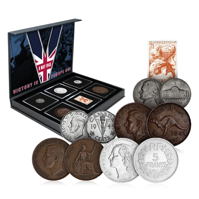 WORLD WAR II Victory in Europe VE Day Historical Coin and Stamp ...