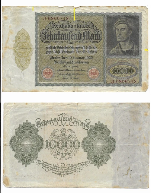 GERMANY BANKNOTE - 10000 Zehn Tausend Mark Reichsbanknote from 1922 £0. ...