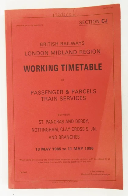BRITISH RAILWAYS WORKING Timetable - London Midland Region - 1985 ...
