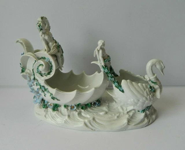 ANTIQUE PORCELAIN SWAN drawn Boat with Cupid & Venus Johansen Roth mark ...