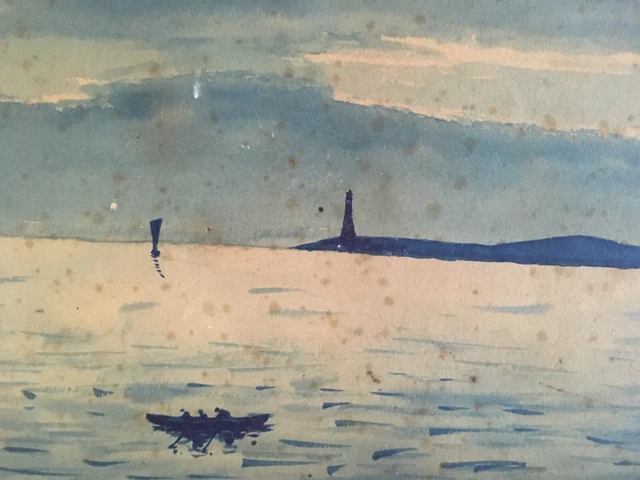 MOLTO BELLO DISEGNO Wash Inchiostro Cartone XIX Quadro Barca Mare ...