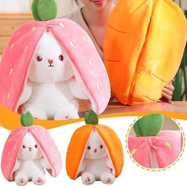 25CM CUTE REVERSIBLE Strawberry Rabbit/Bunny Transforms Into A Plushie ...