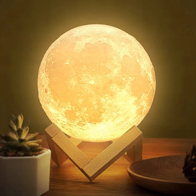 3D MOON NIGHT Light Romantic 16 Colors LED Bedside Touch Lamp USB With ...