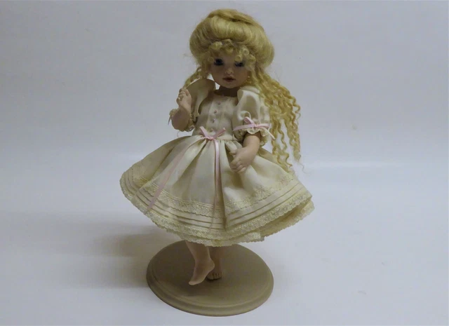 VINTAGE PAUL DOLL c 1991 D. G. DG Porcelain 11 inches 28cms on stand ...
