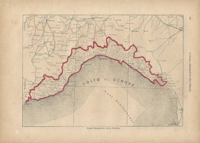 CARTA GEOGRAFICA ANTICA della LIGURIA 1891 Old antique map EUR 22,00 ...