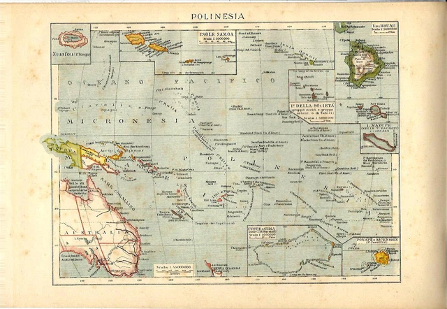ANTIQUE MAP POLYNESIA POLYNESIA Samoa Vallardi 1900 Old Antique Map £16 ...