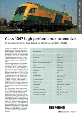 SIEMENS DATA SHEET Class 1047 High-Performance Loco for GySEV ROeEE ...