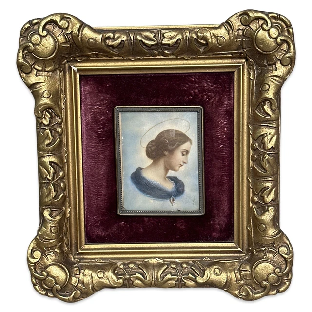 ANTIQUE ART NOUVEAU Era MINIATURE Old LADY SAINT Icon PORTRAIT PAINTING ...
