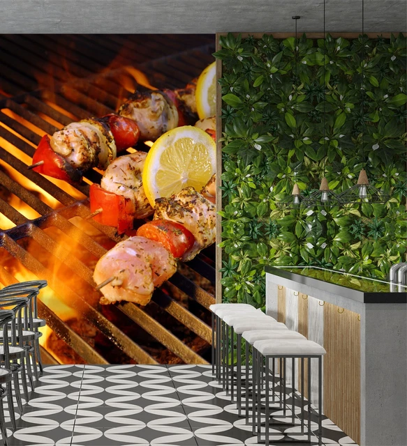 3D GRILL KEBAB Shop BBQ K085 Wallpaper Wall Mural Self-adhesive ...