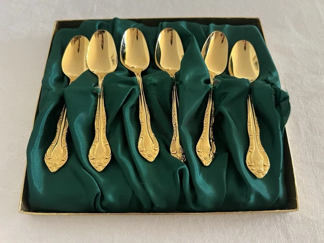 VINTAGE RETRO RODD Gold Glory Gold Plated Coffee Spoon Cutlery Set 6 ...