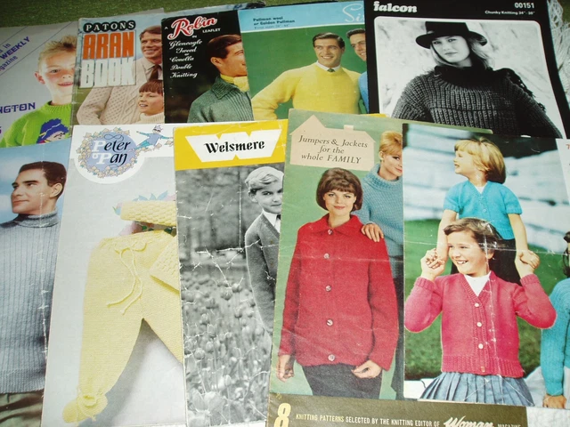 ORIGINAL, VINTAGE, JOB LOT, 10 x ASSORTED KNITTING PATTERNS £1.76 ...