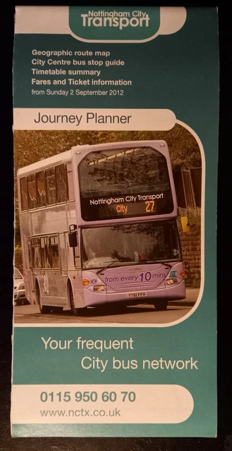 NOTTINGHAM CITY TRANSPORT Bus Map & Journey Planner (UK) 2012 EUR 1,15 ...