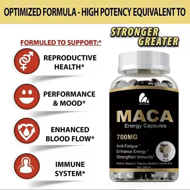 ORGANIC MACA ROOT 60 Capsules 700mg, Peruvian Maca Extract for Men ...